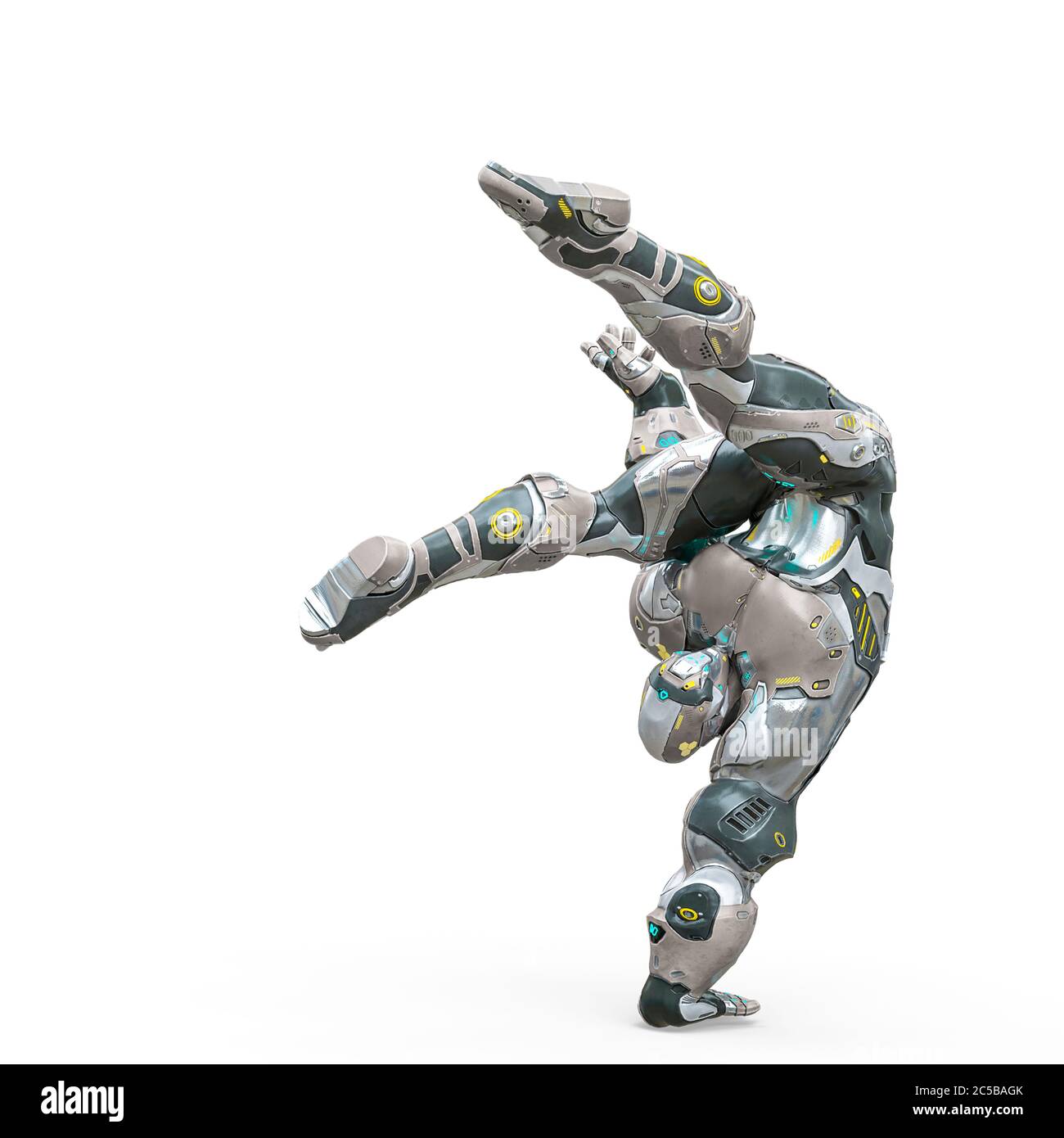 futuristic astronaut is doing a street dance pose in white background ...
