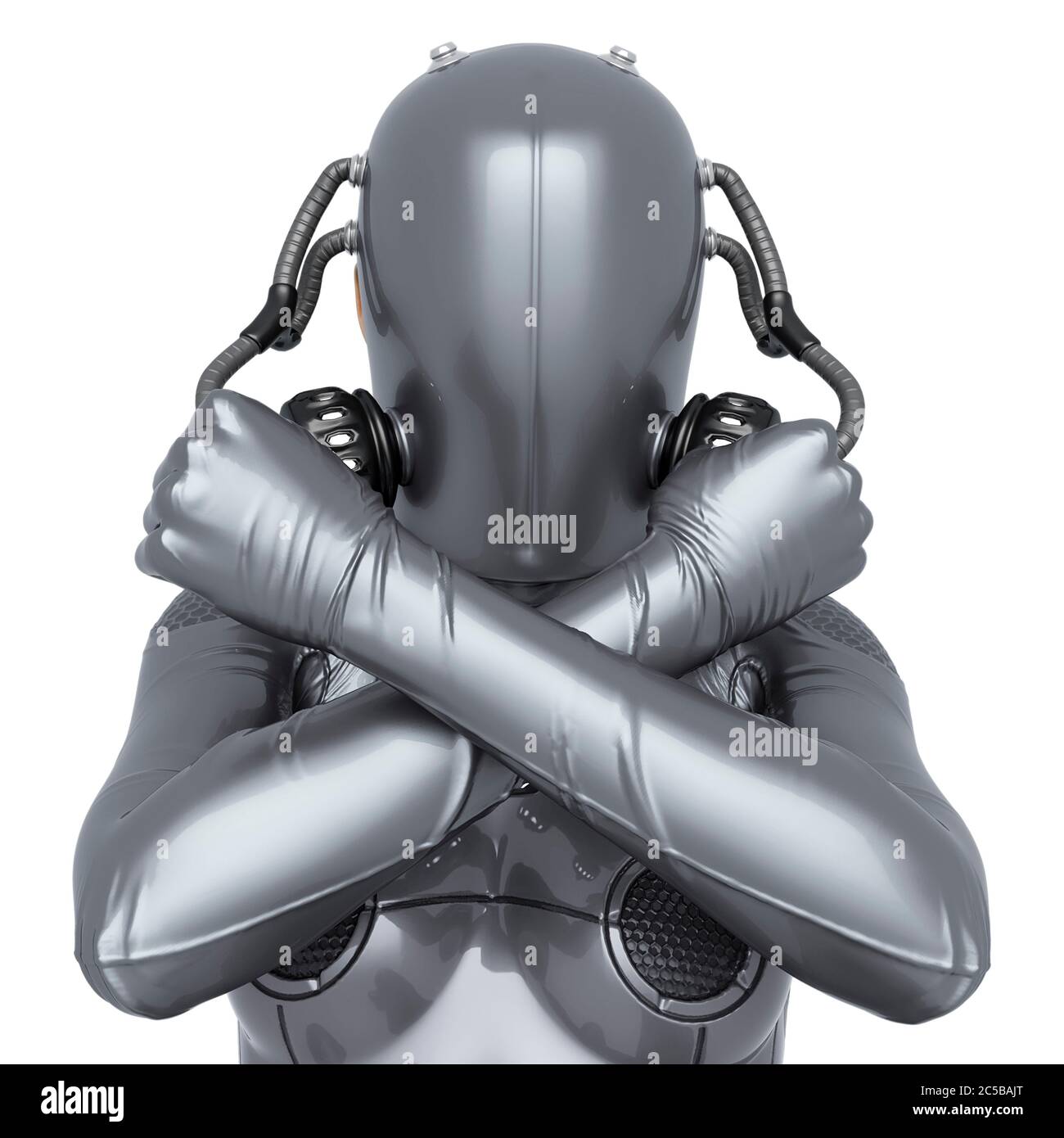 cyber soldier female with arms in x, 3d illustration Stock Photo - Alamy