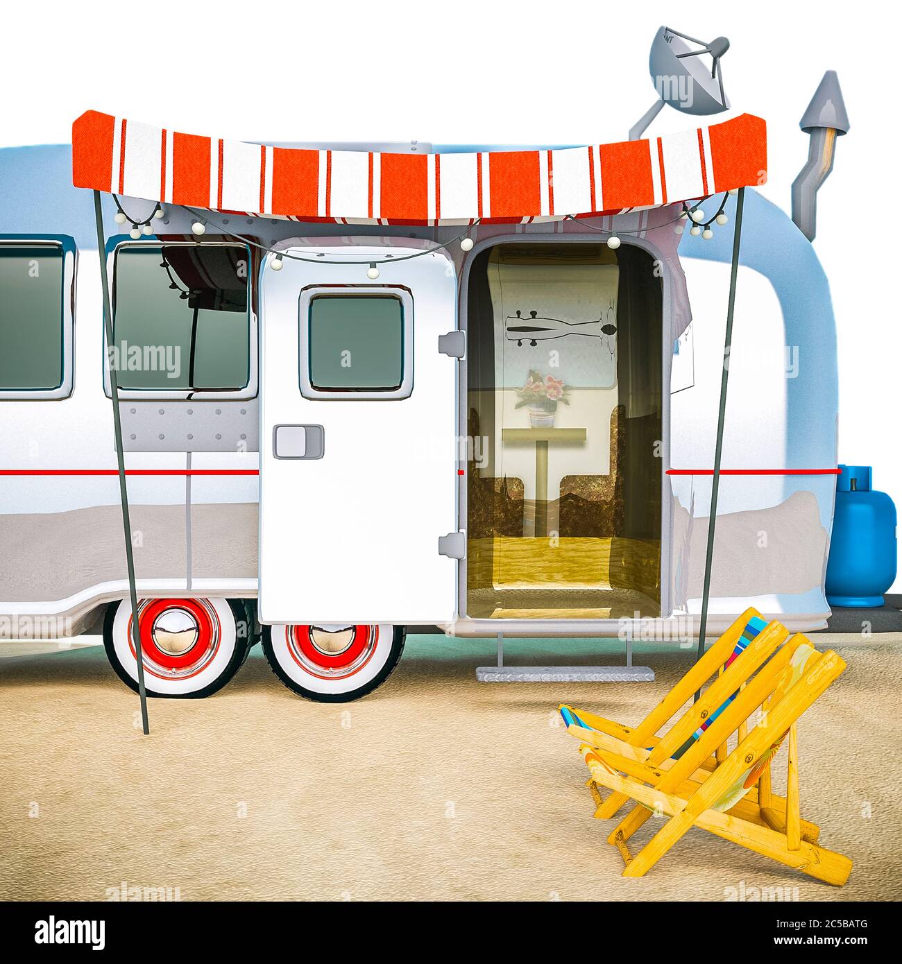 holiday getaway main entrance of the caravan, 3d illustration Stock ...