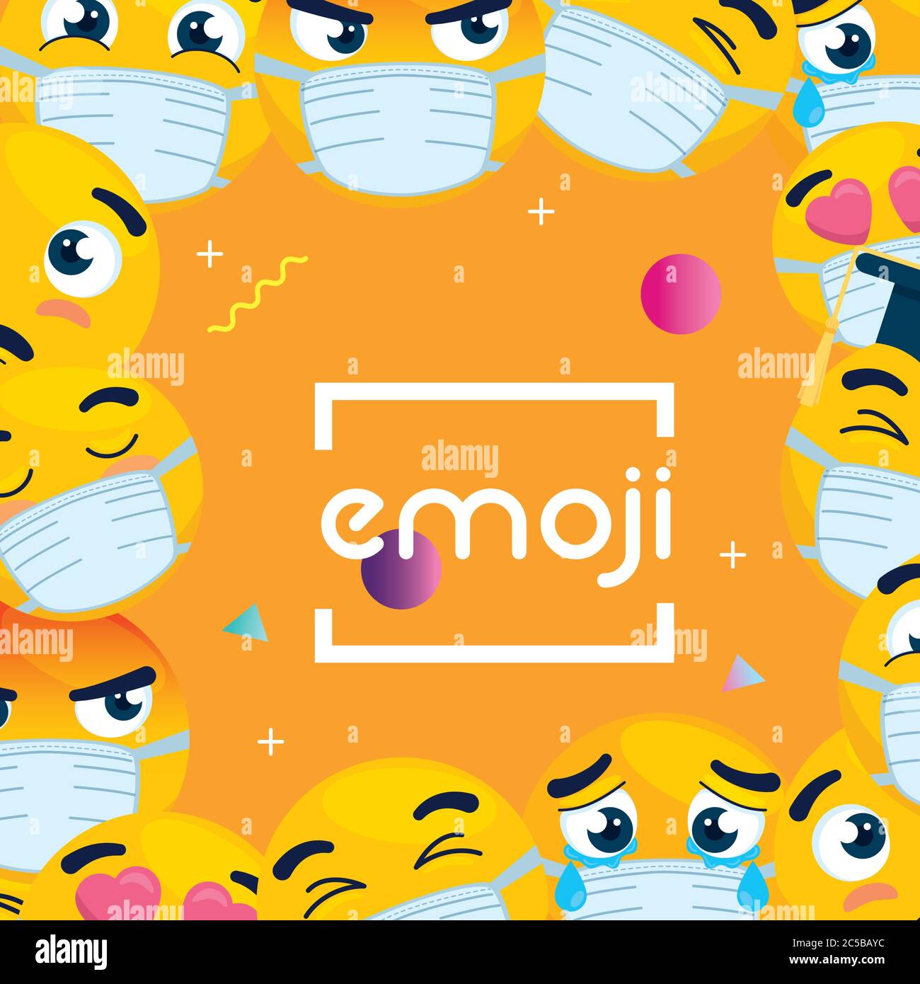 frame with emojis, faces yellow in frame decoration Stock Vector Image ...