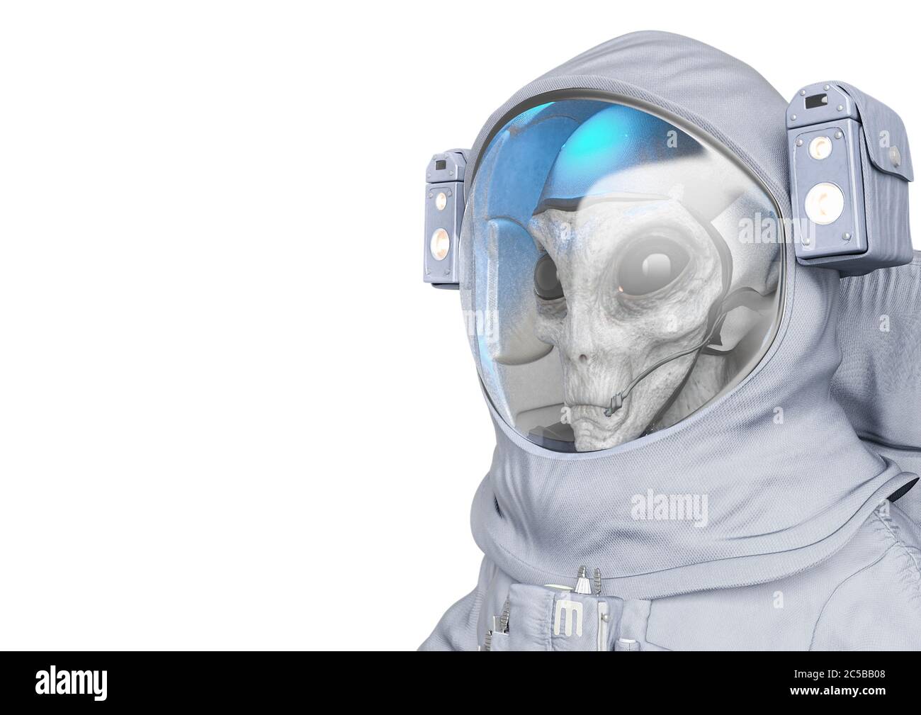 alien astronaut side view close up with copy space, 3d illustration ...