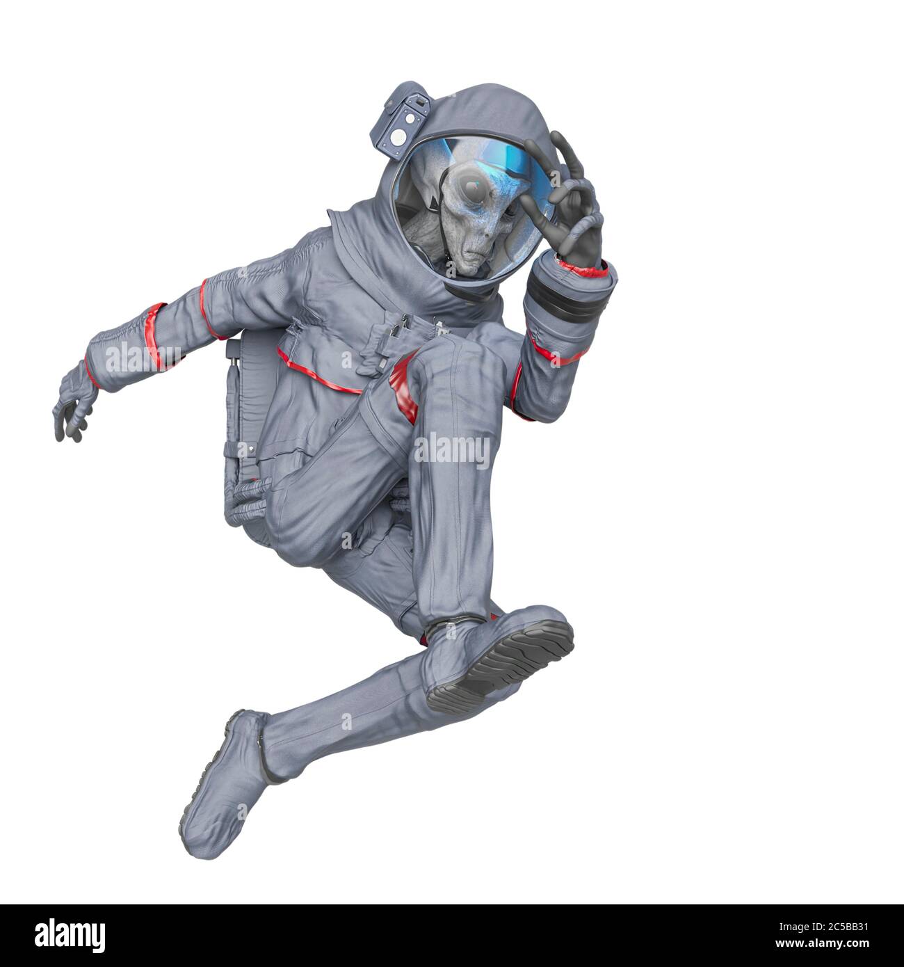 alien astronaut is doing a jump in action, 3d illustration Stock Photo ...