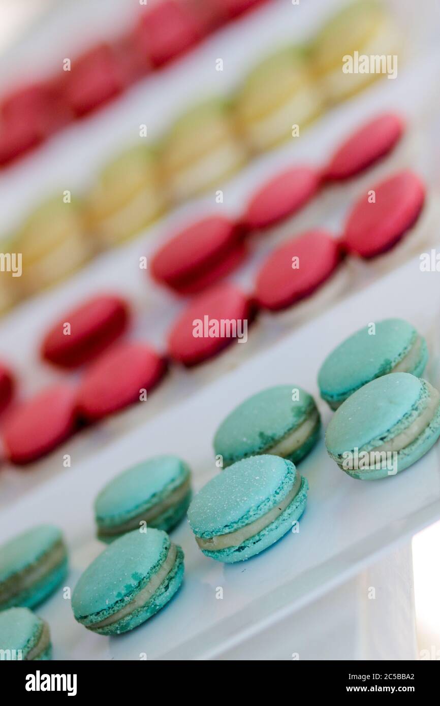 Colored macaroons at Toddler's 1st. birthday party celebration with ...