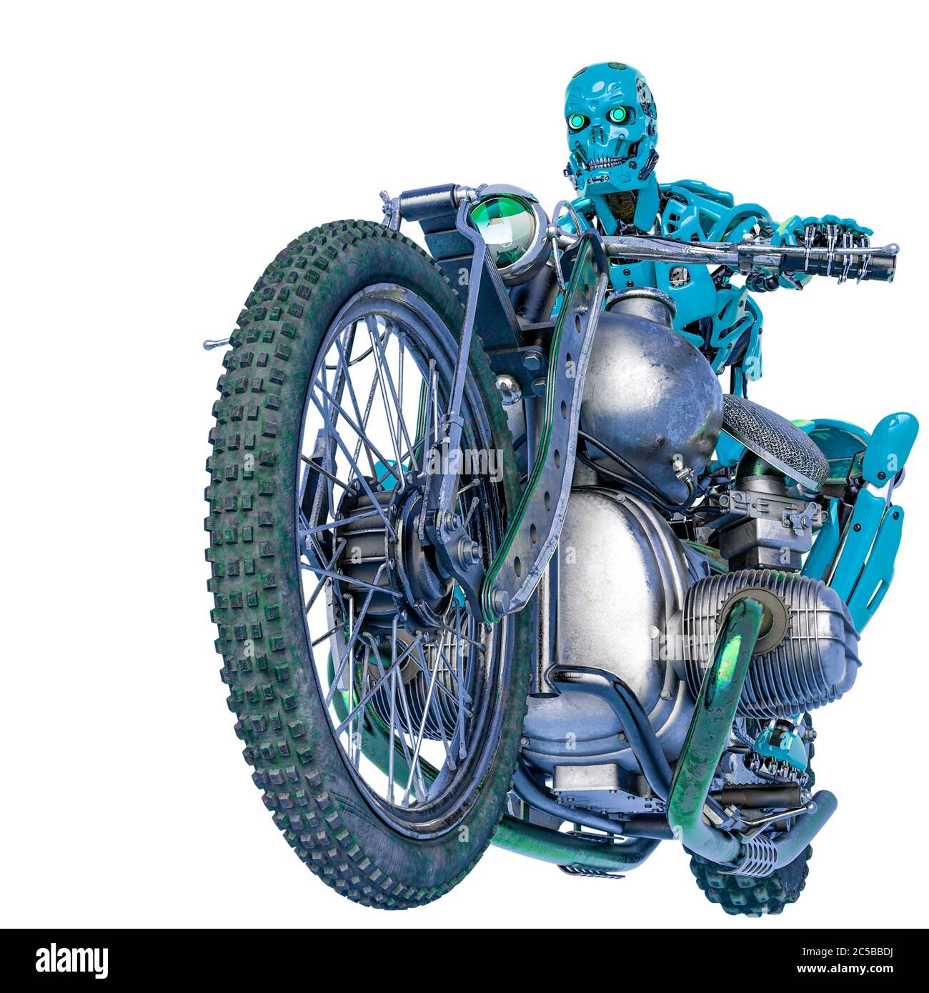 android is riding a motorcycle portrait, 3d illustration Stock Photo ...