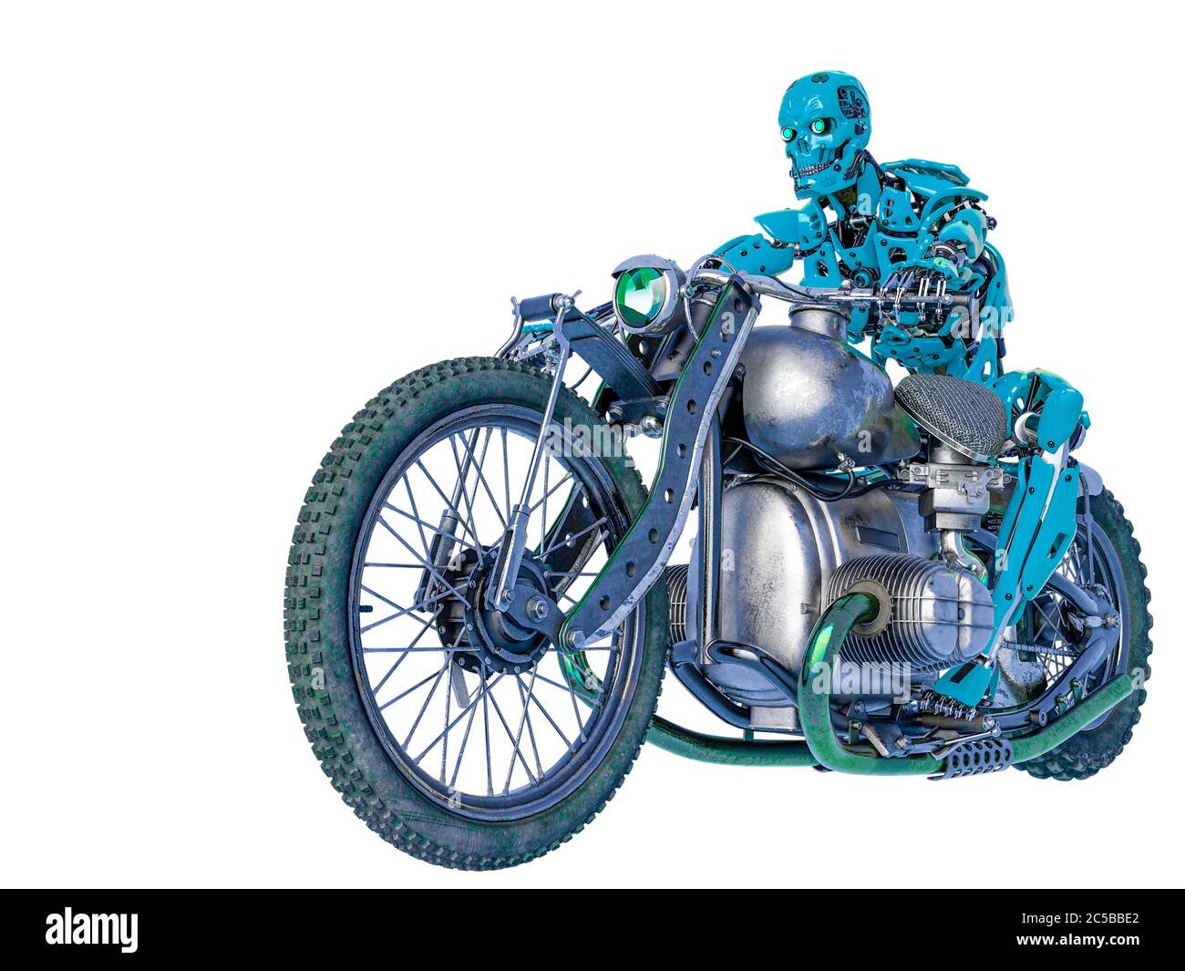 android is riding a motorcycle side view, 3d illustration Stock Photo ...