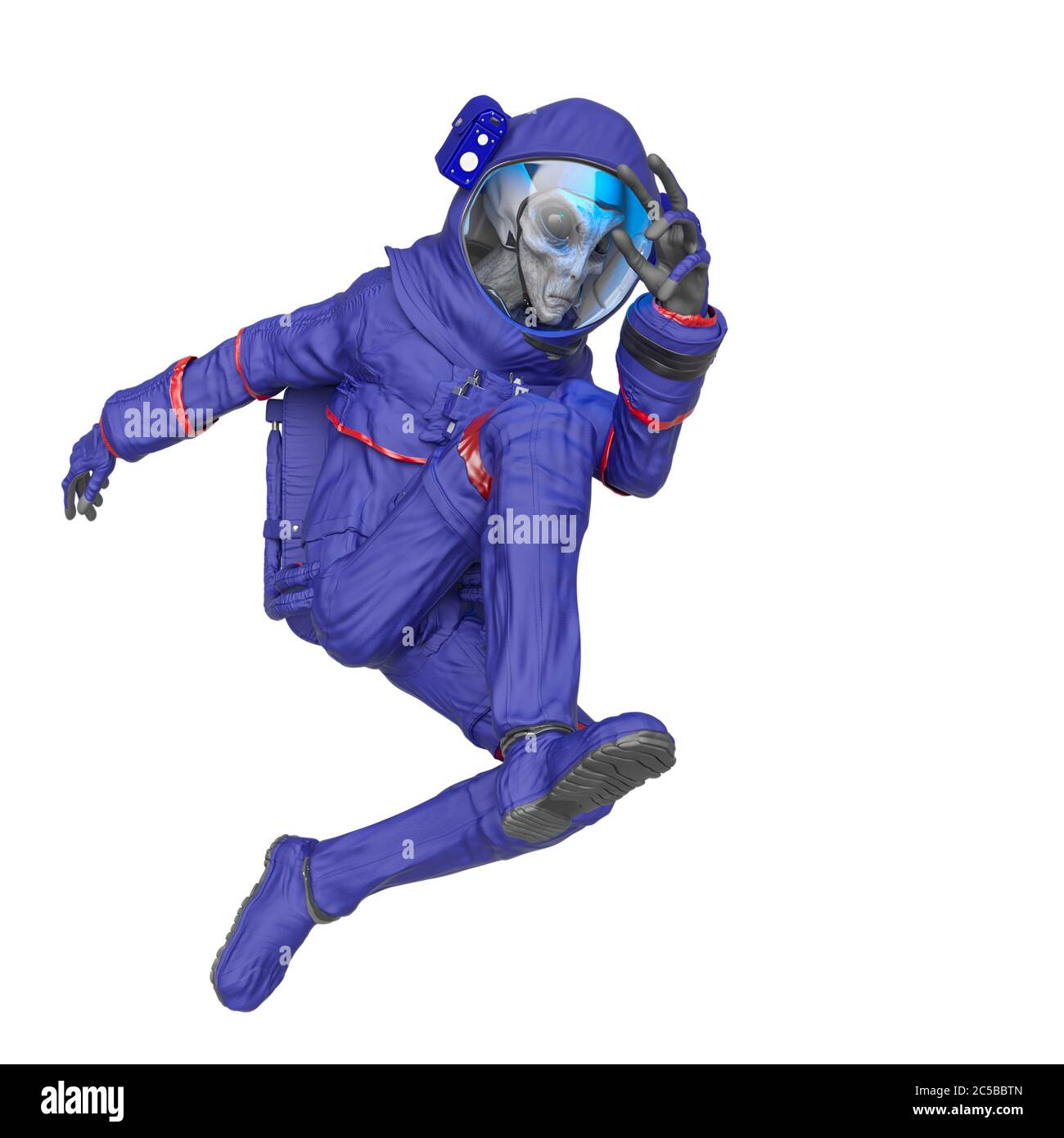 alien astronaut is doing a jump in action, 3d illustration Stock Photo ...
