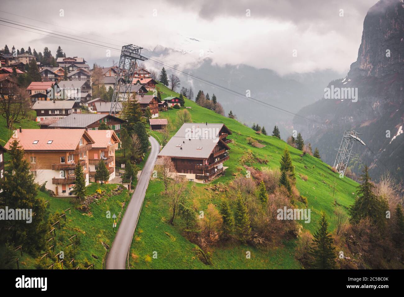 Landscape Scenery Aerial View Over The Village of Murren City From ...