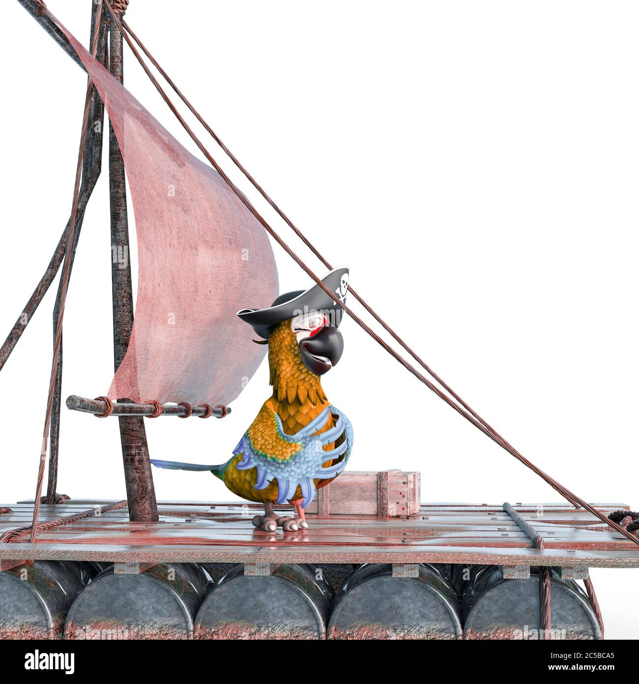 parrot pirate is on the raft side view, 3d illustration Stock Photo - Alamy
