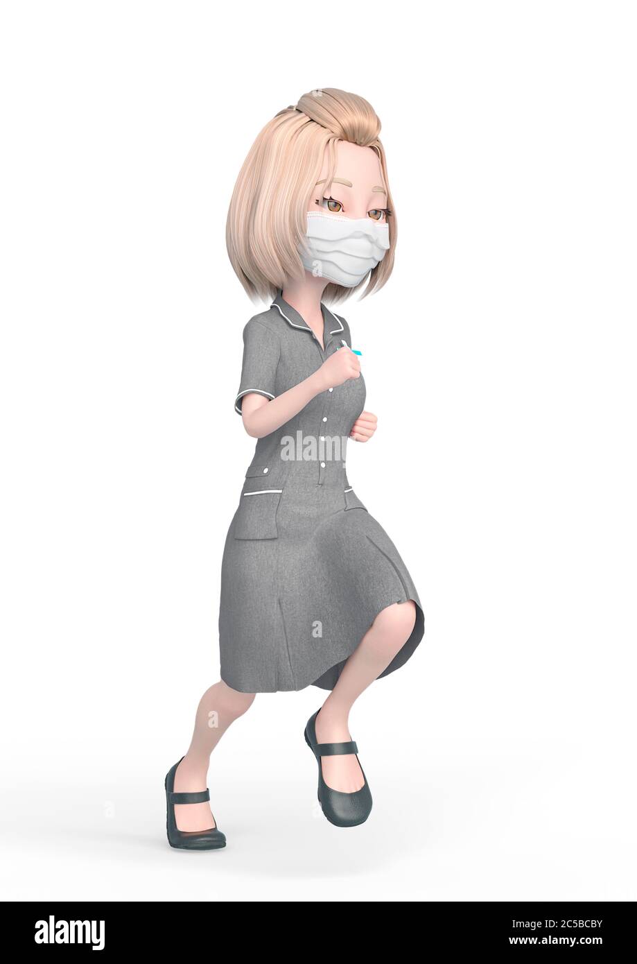 blond nurse cartoon is running with a mask, 3d illustration Stock Photo ...