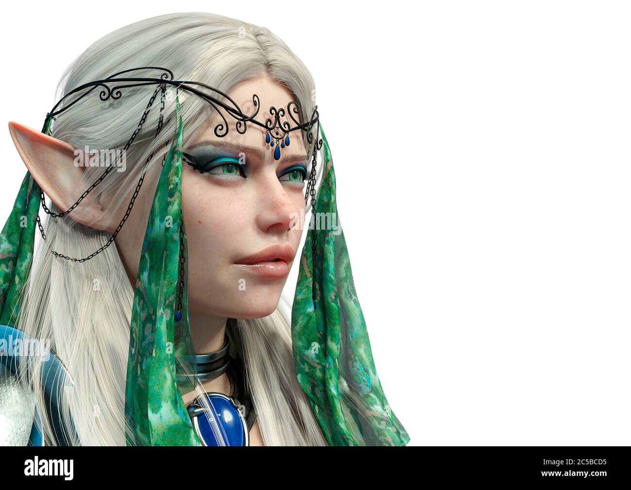 lady elf side view with copy space in white background, 3d illustration ...