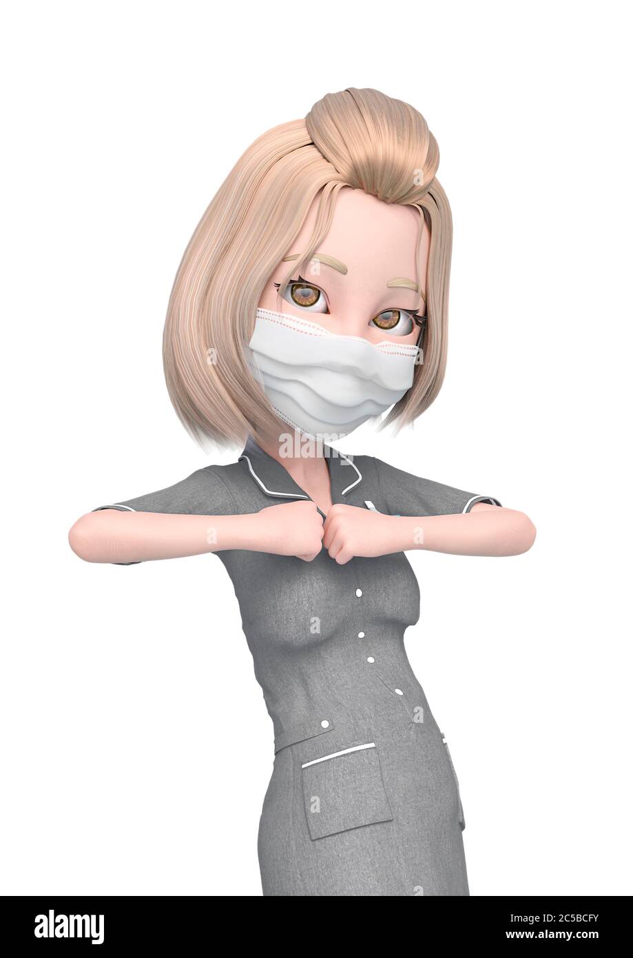 blond nurse cartoon wearing mask is feeling ready, 3d illustration ...