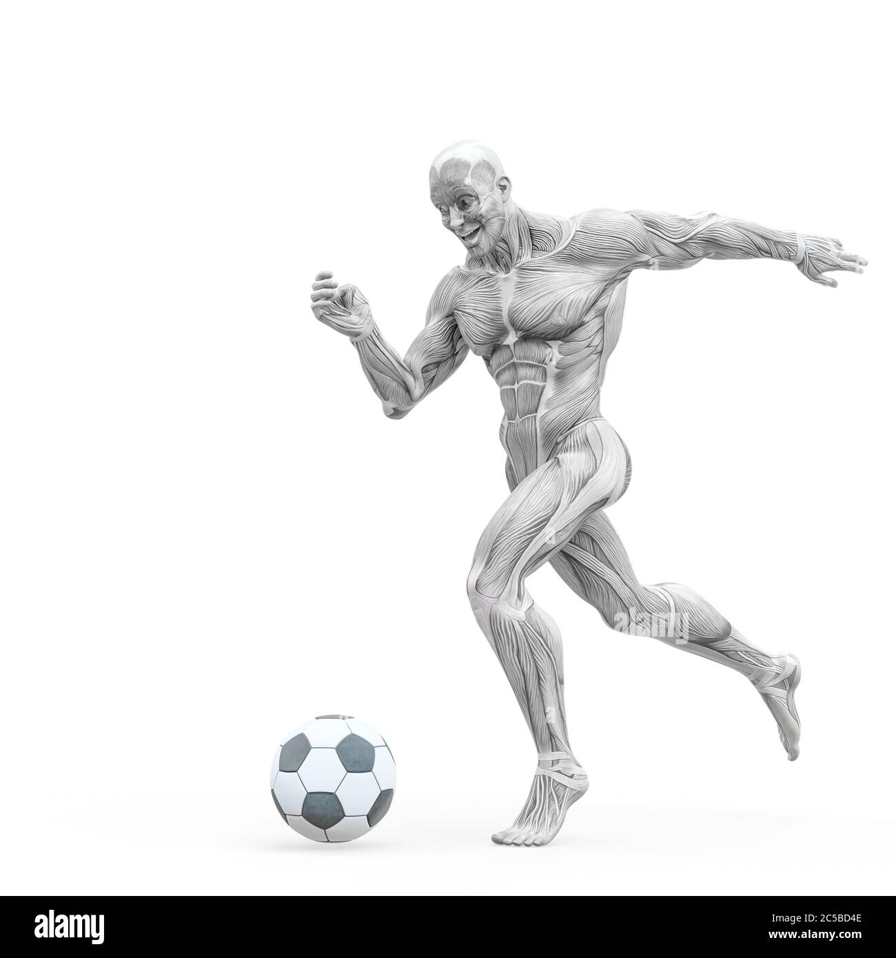 muscleman anatomy heroic body playing football in white background, 3d ...