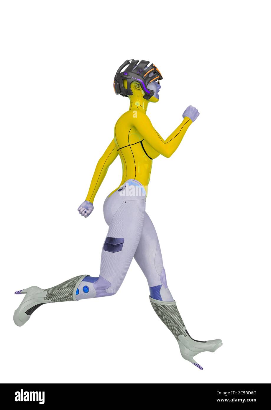 super cyborg girl running, 3d animation Stock Photo - Alamy
