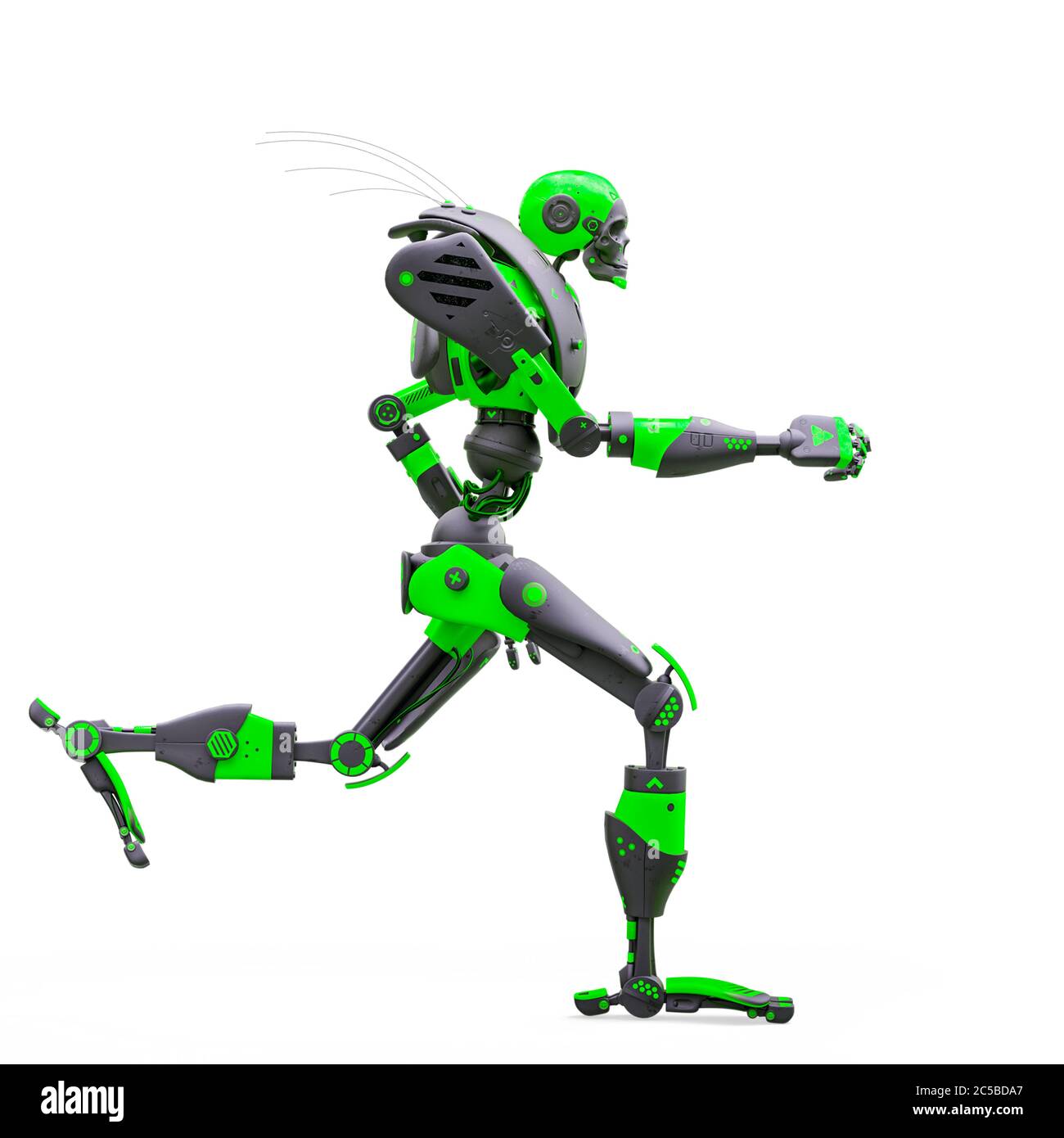 skull bot running in a white background side view, 3d illustration ...