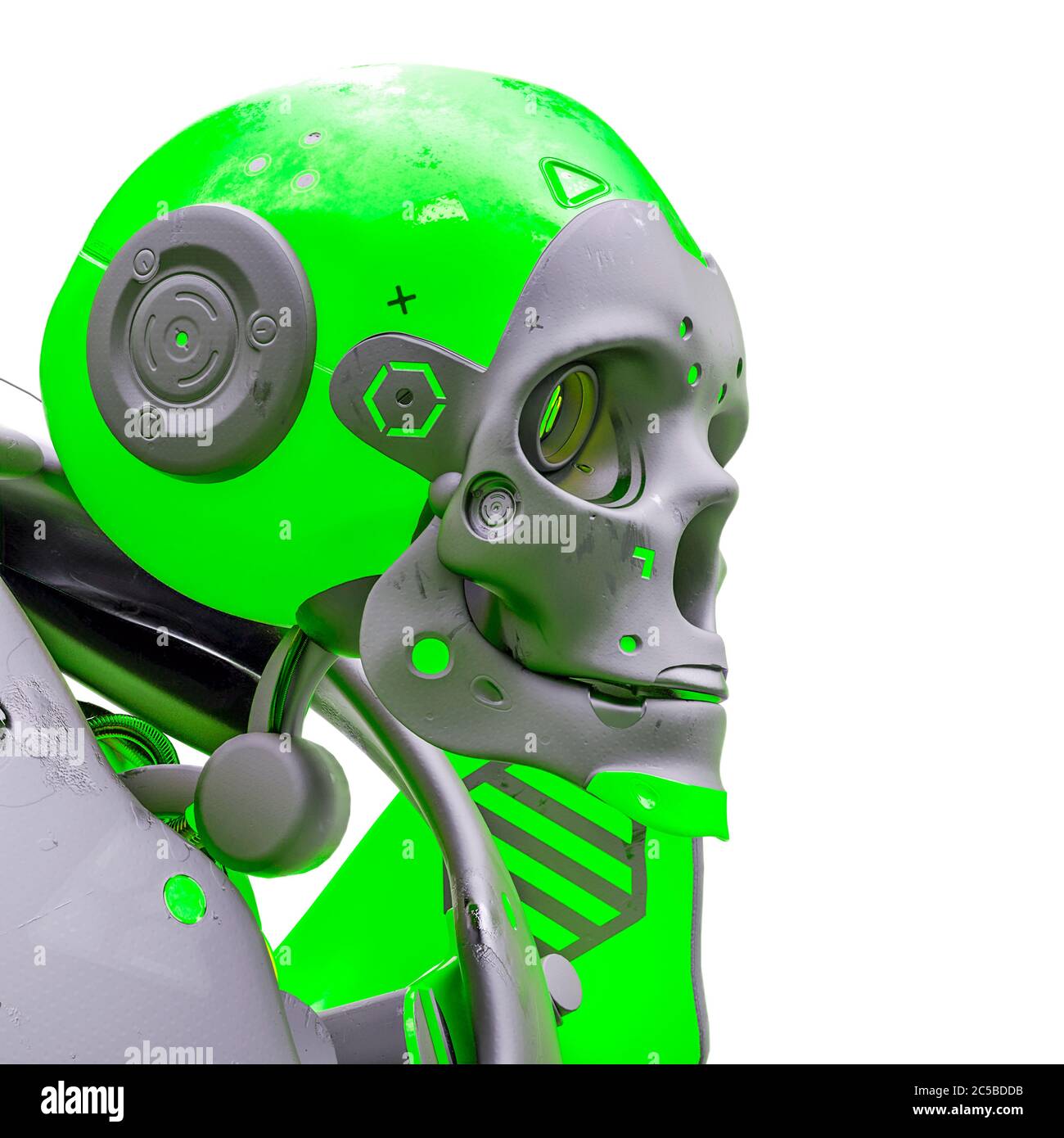skull bot id profile portrait in a white background side view, 3d ...
