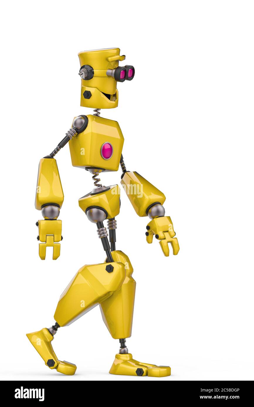 funny robot cartoon just walking in a white background., 3d ...