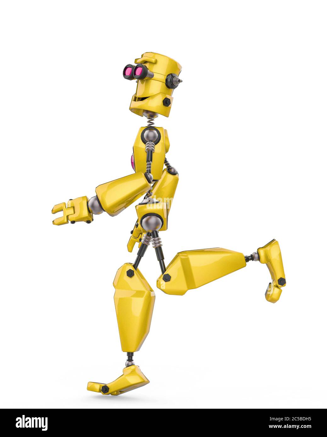 funny robot cartoon jogging in front in a white background., 3d ...