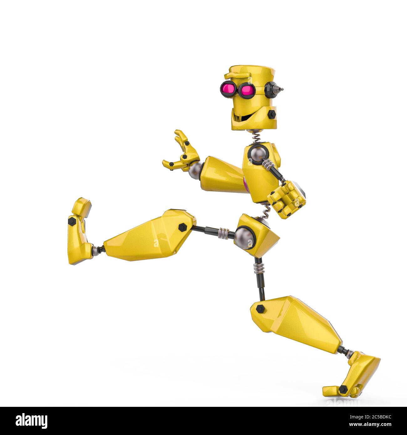 funny robot cartoon crazy walk along in a white background, 3d ...