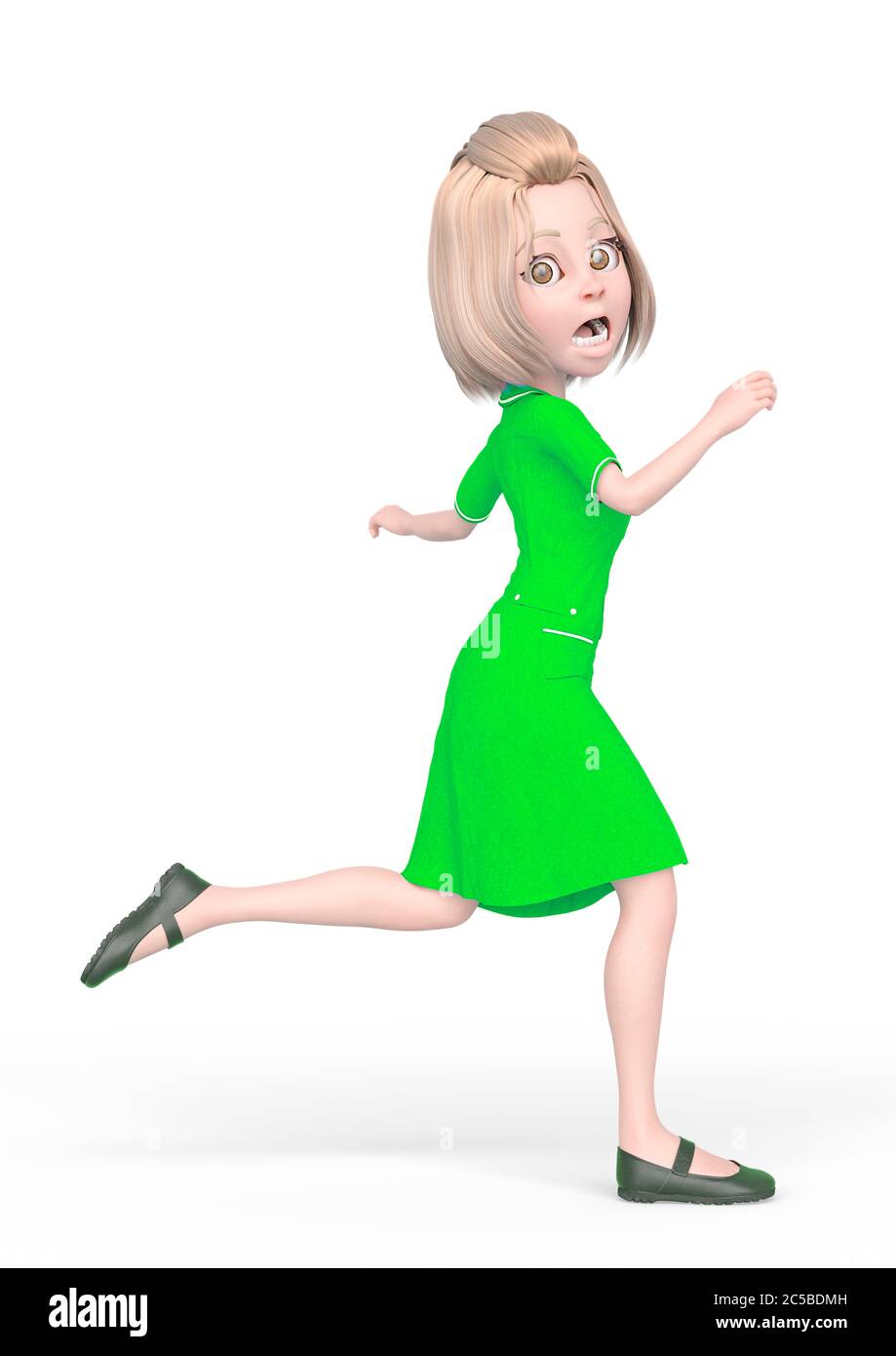 blond nurse cartoon is running late, 3d illustration Stock Photo - Alamy