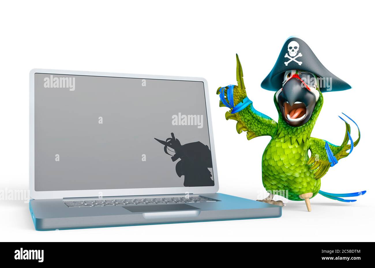 parrot pirate is talking about the laptop, 3d illustration Stock Photo ...