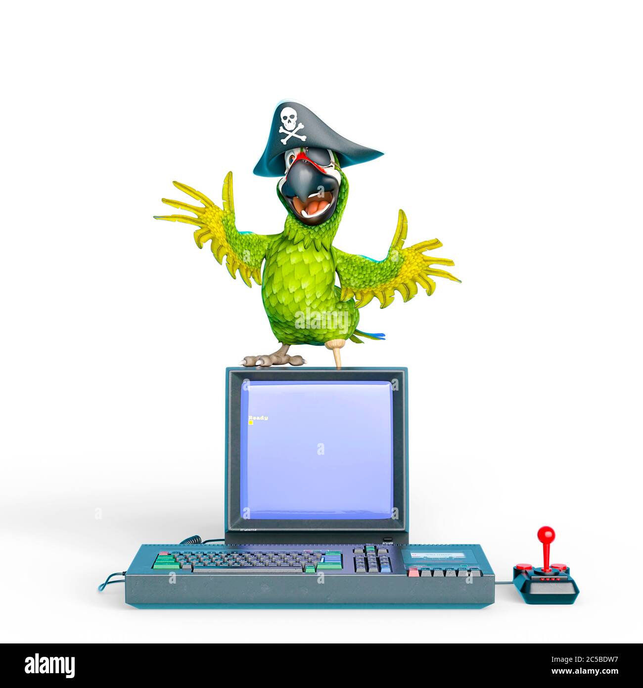 parrot pirate is on the old computer, 3d illustration Stock Photo - Alamy