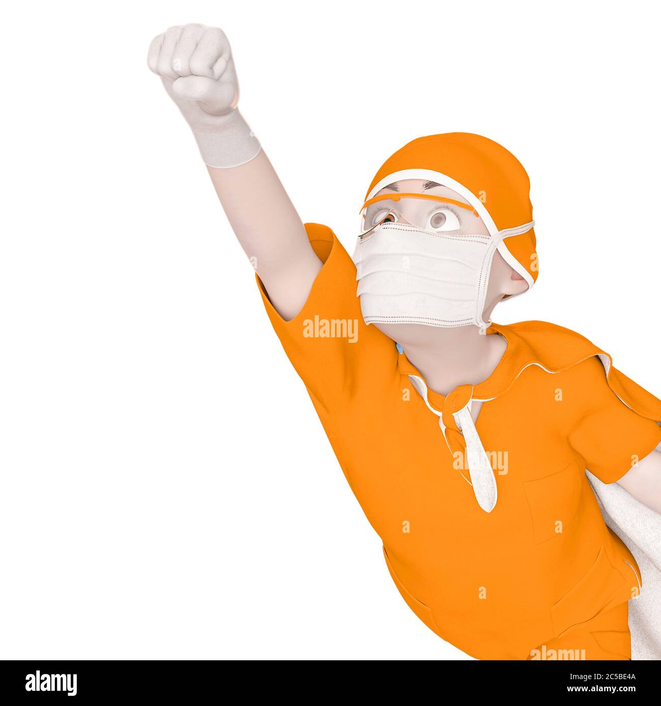 super doctor cartoon is flying up in white background close up, 3d ...