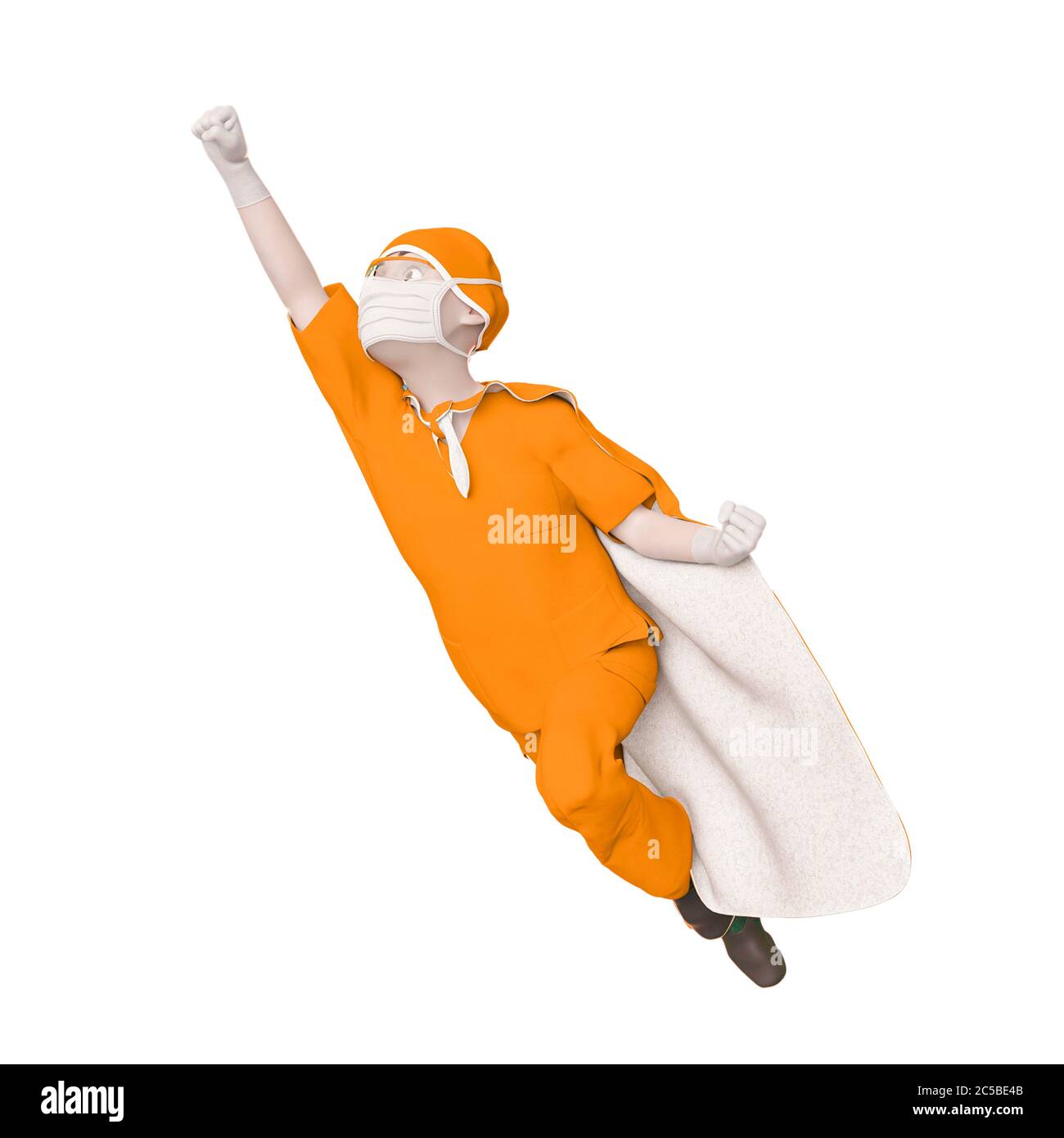 super doctor cartoon is flying up in white background, 3d illustration ...