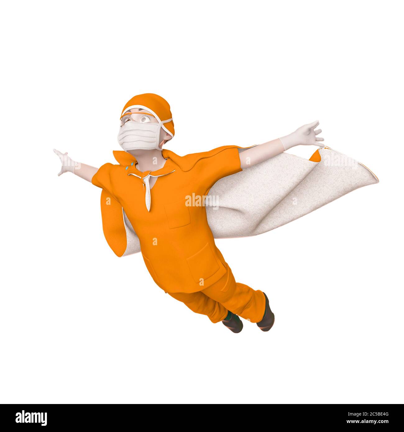 super doctor cartoon is flying away in white background, 3d ...