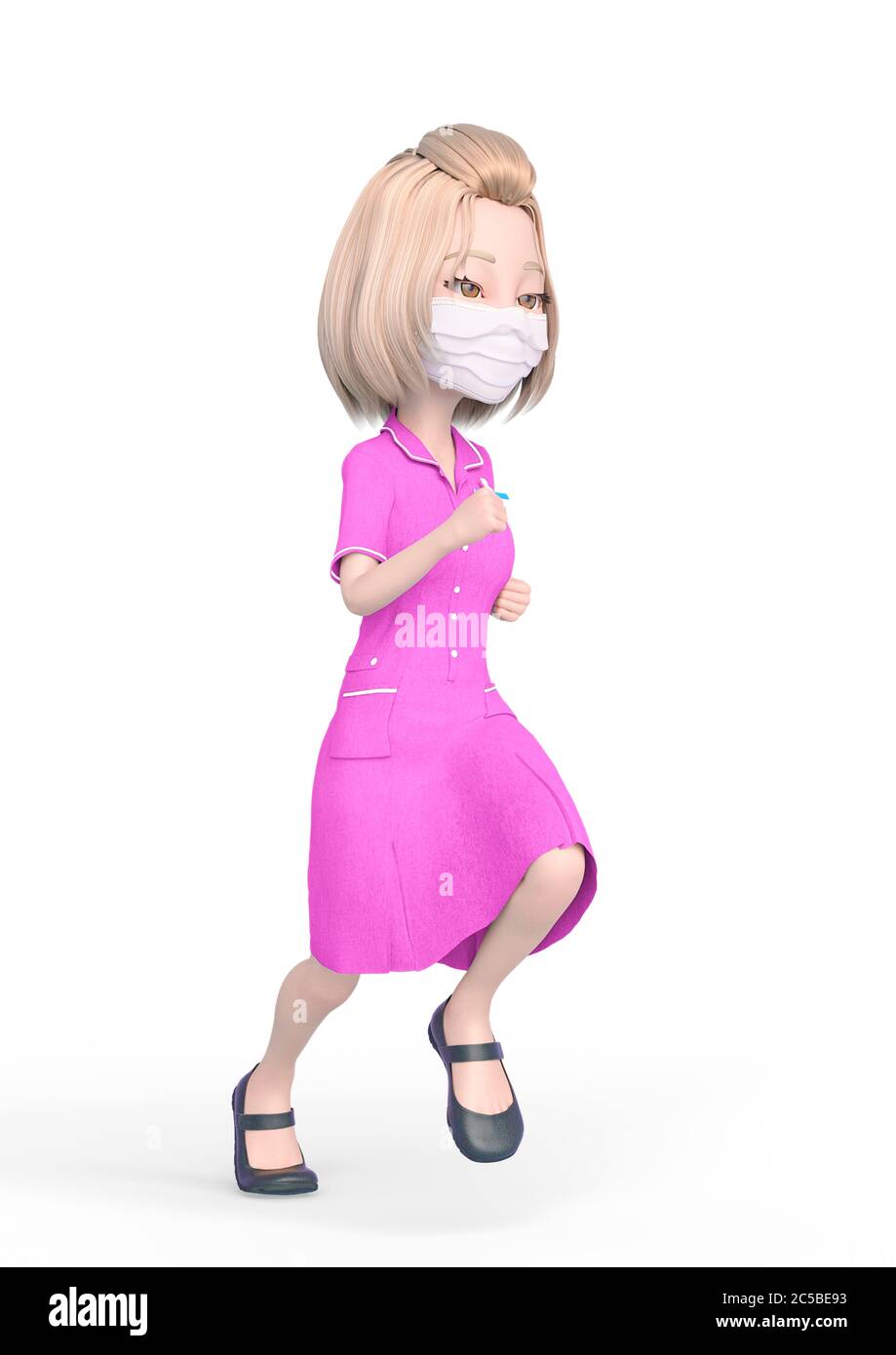 blond nurse cartoon is running with a mask, 3d illustration Stock Photo ...