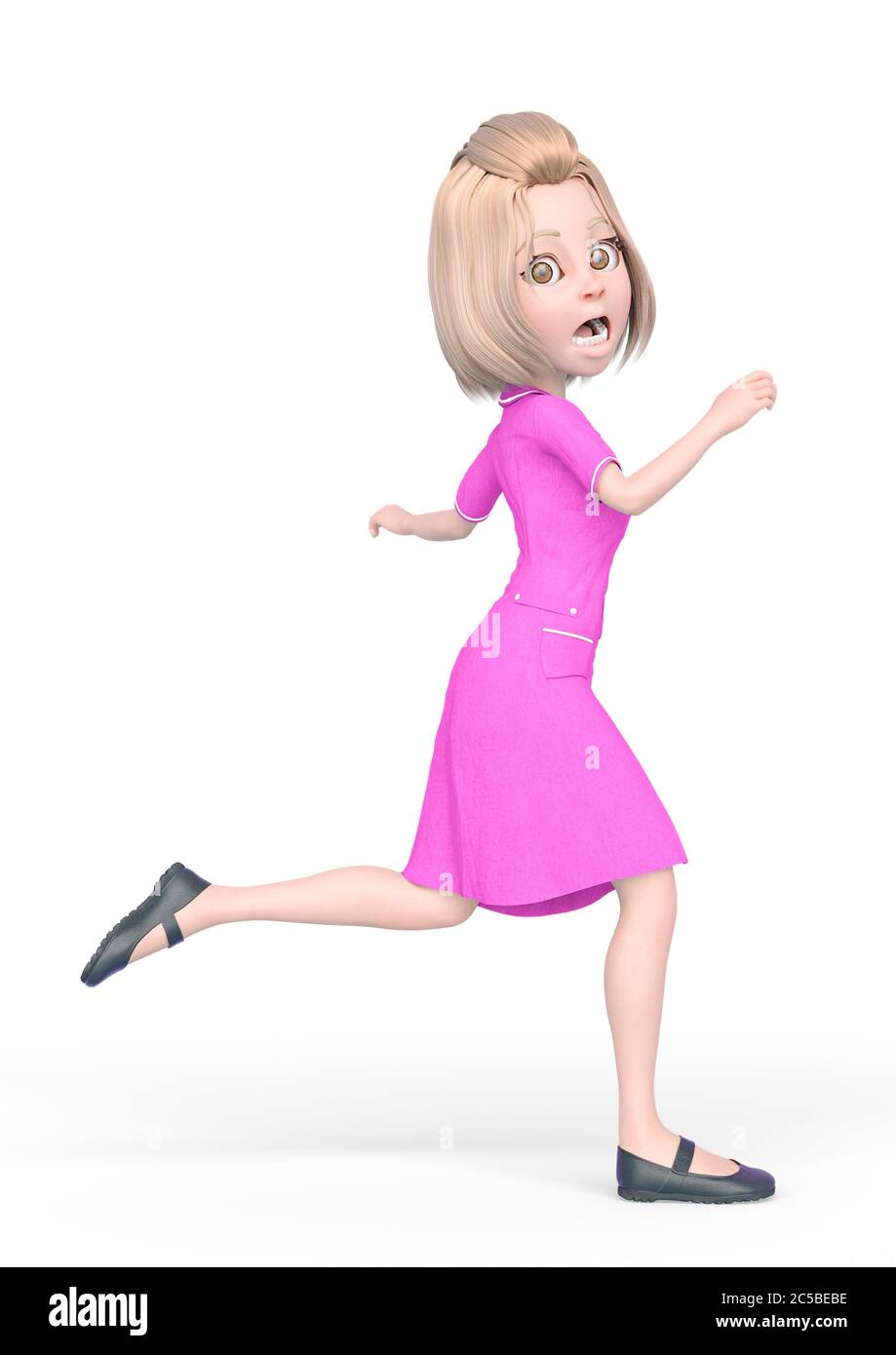 blond nurse cartoon is running late, 3d illustration Stock Photo - Alamy