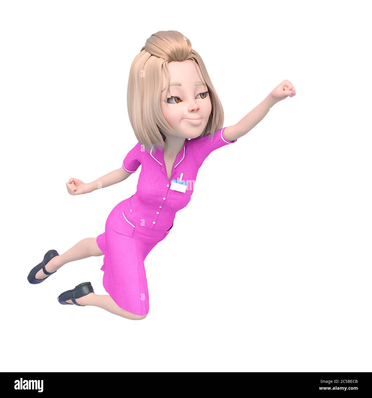 blond nurse cartoon is flying to fighting the pandemic, 3d illustration ...