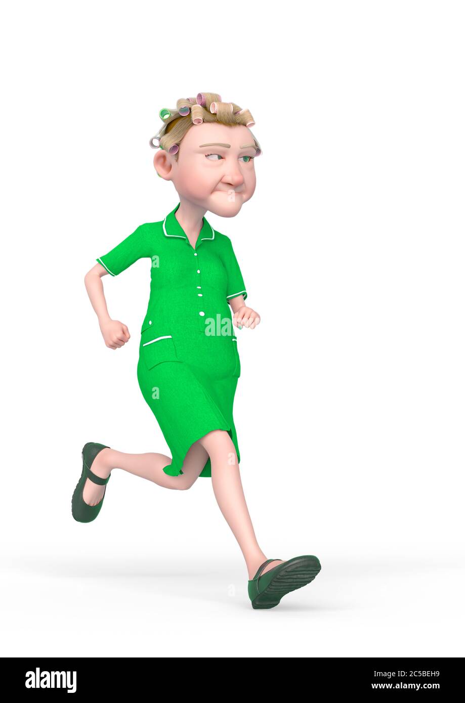 grandma nurse cartoon is jogging in white background, 3d illustration ...