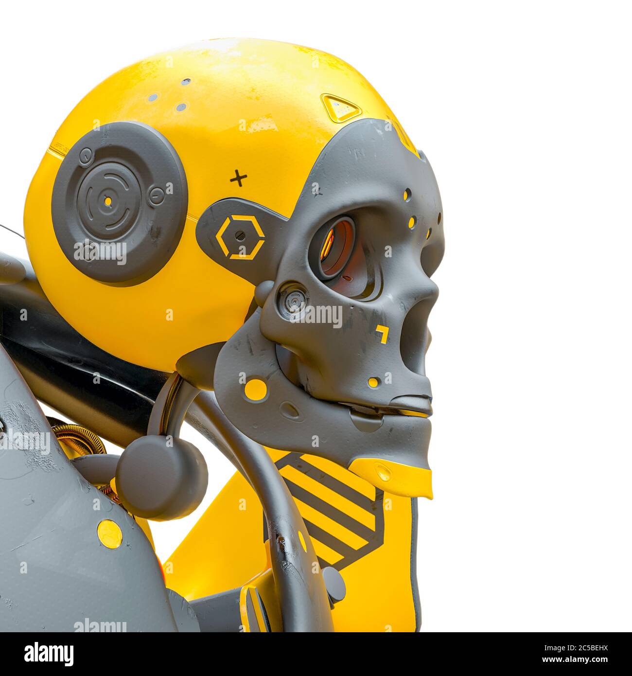 skull bot id profile portrait in a white background side view, 3d ...