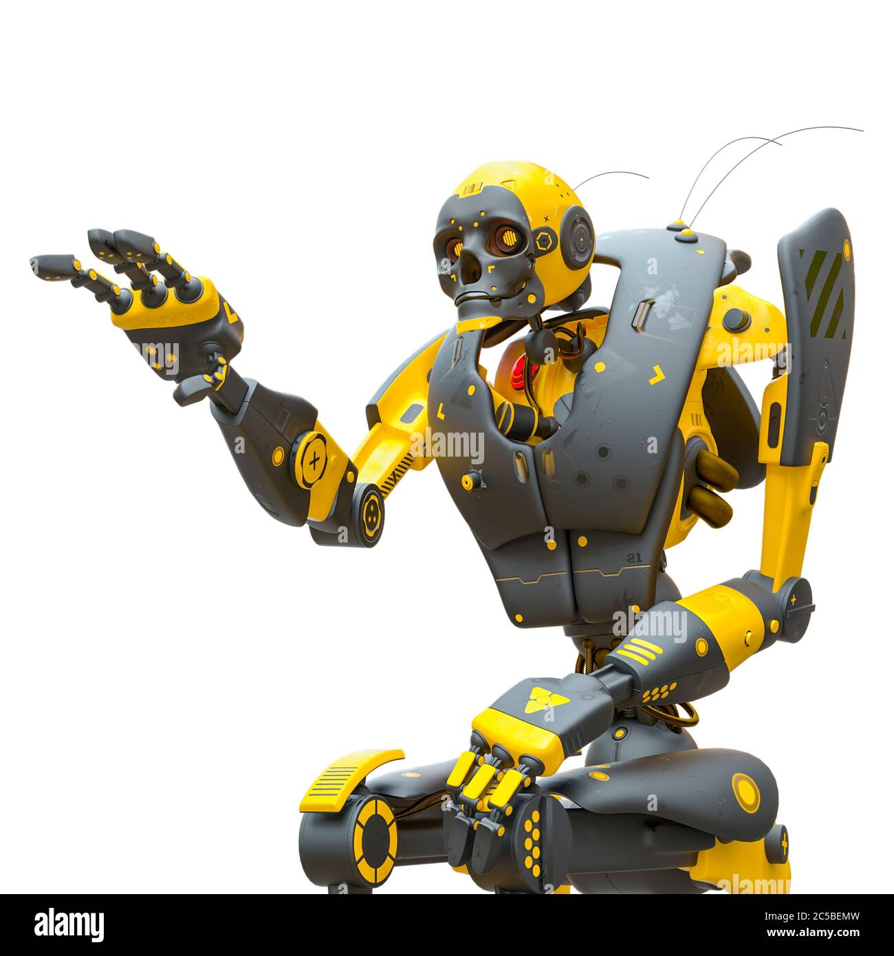 skull bot is sitting and talking in a white background, 3d illustration ...