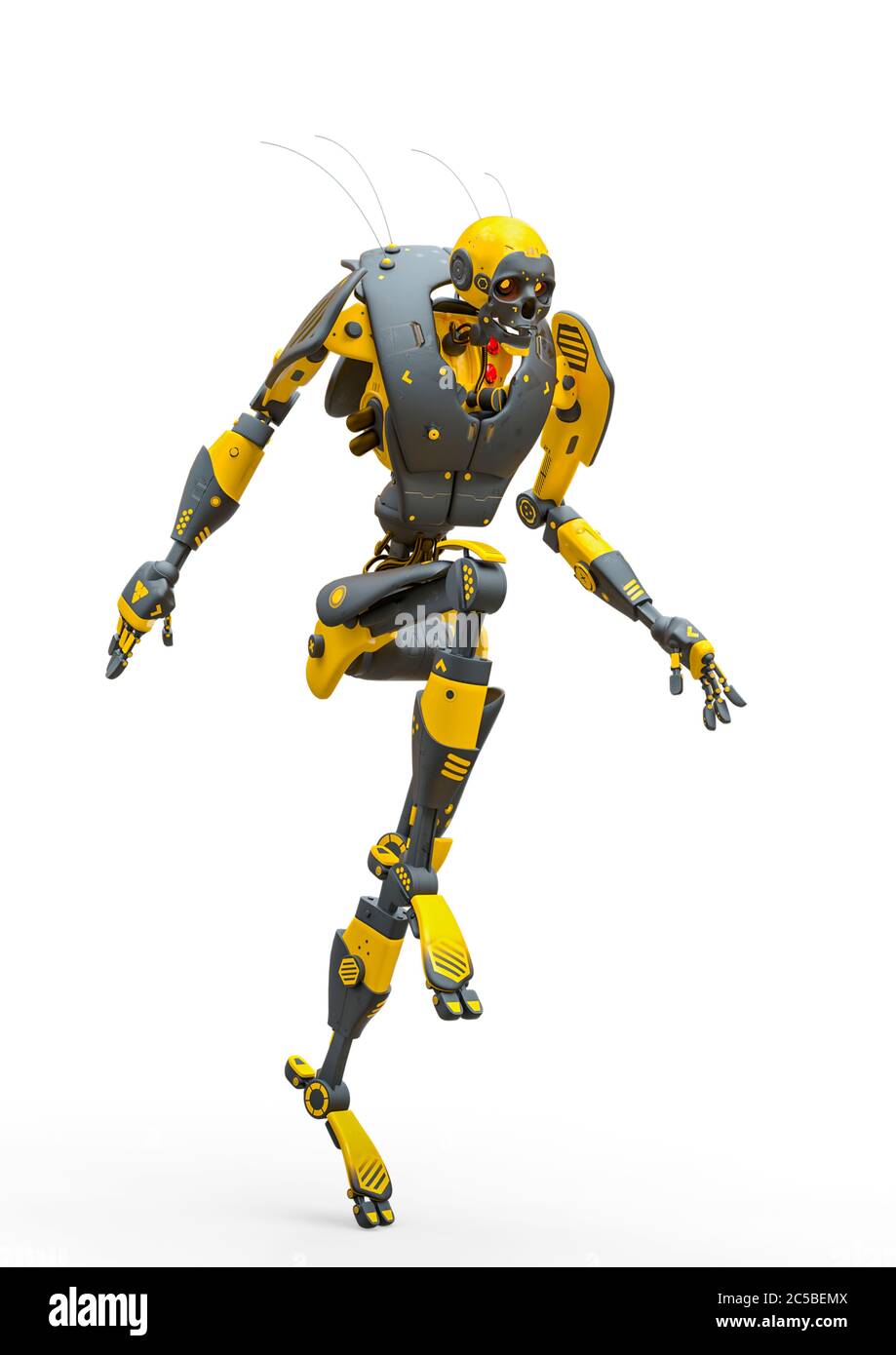 skull bot leaping in a white background, 3d illustration Stock Photo ...