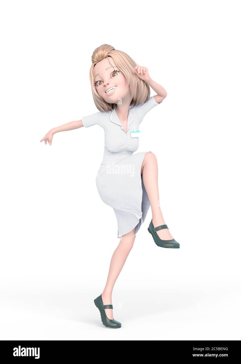 blond nurse cartoon is happy and dancing, 3d illustration Stock Photo ...