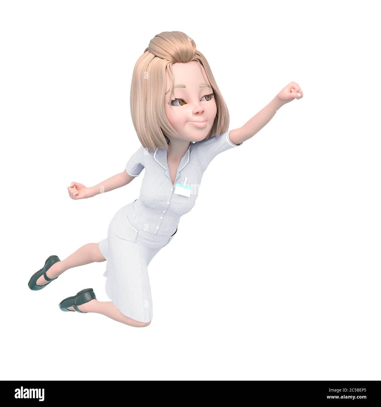 blond nurse cartoon is flying to fighting the pandemic, 3d illustration ...