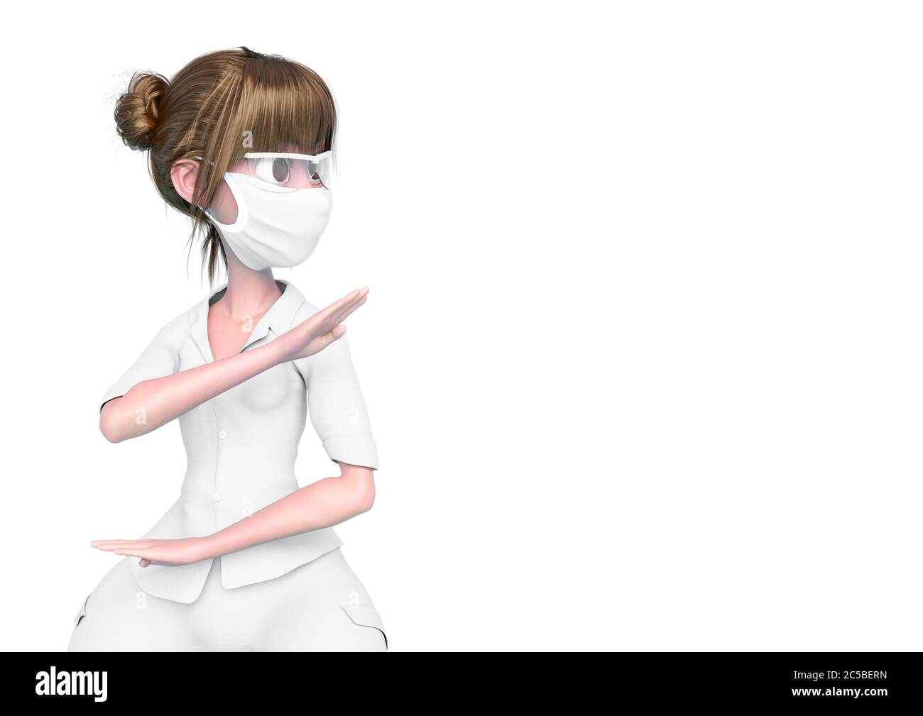 nurse cartoon doing a combat fighter pose in white background with copy ...