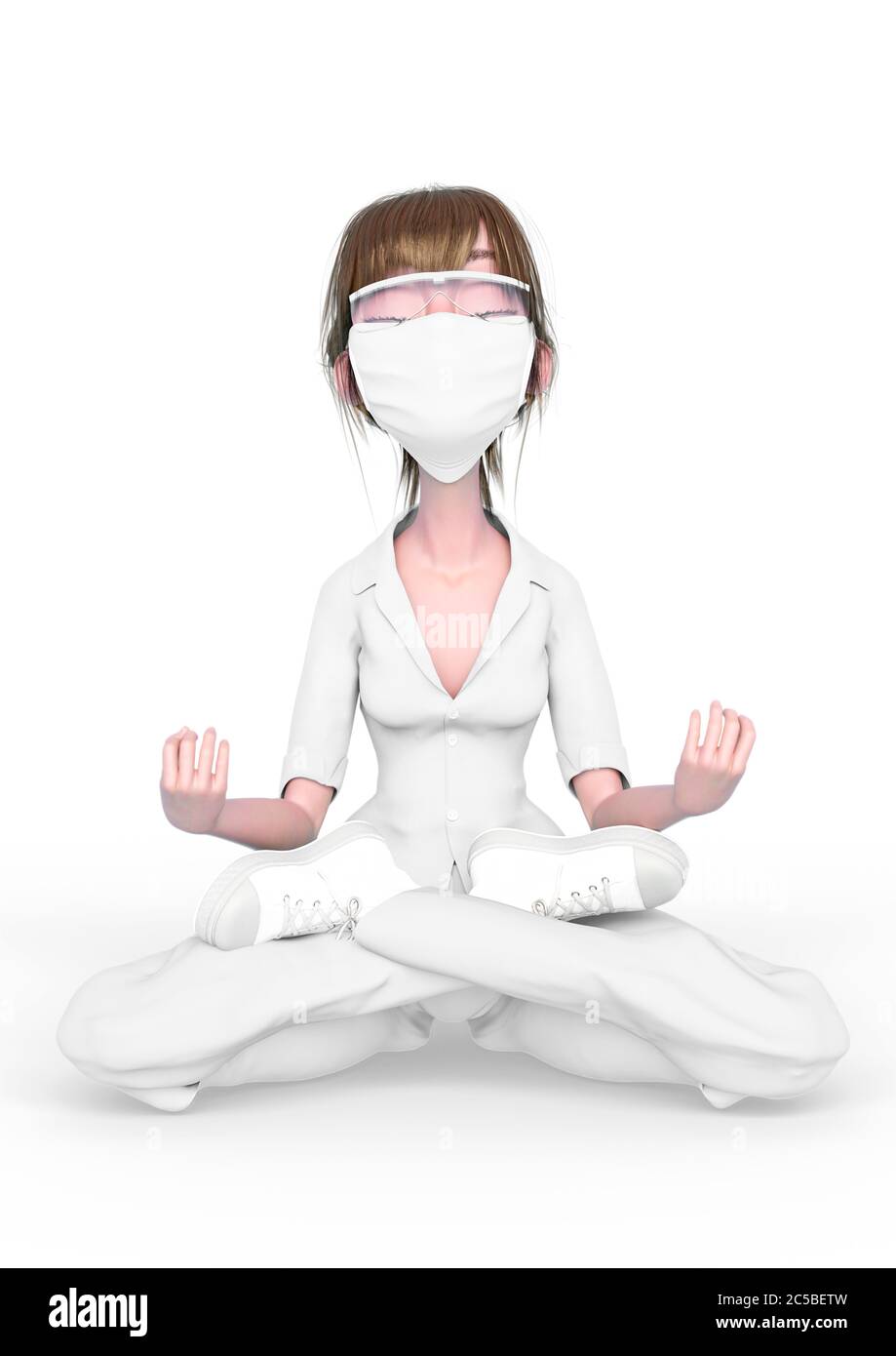 nurse cartoon is doing yoga in white background, 3d illustration Stock ...