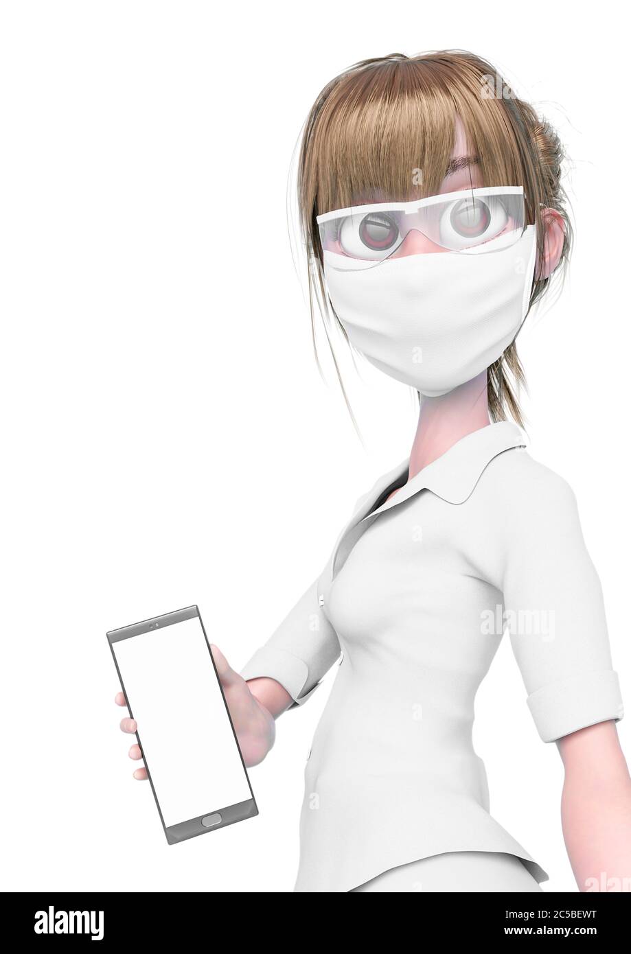 nurse cartoon is holding a cellphone in white background, 3d ...
