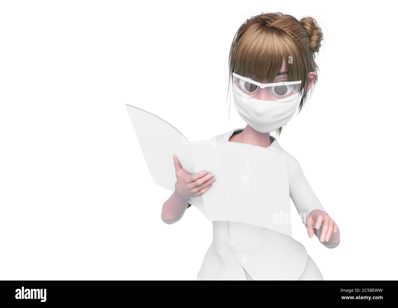 nurse cartoon is reading the chart in white background with copy space ...