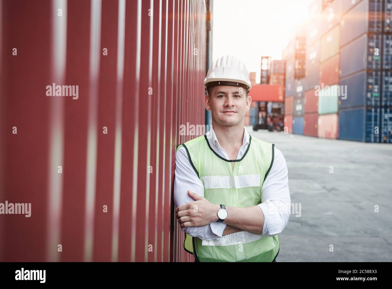 Portrait Confident Transport Engineer Man in Safety Equipment Standing ...