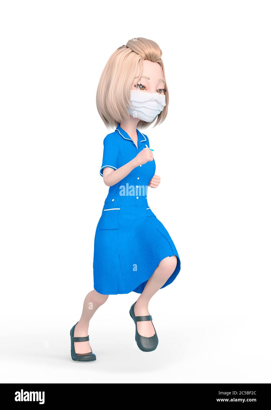 blond nurse cartoon is running with a mask, 3d illustration Stock Photo ...