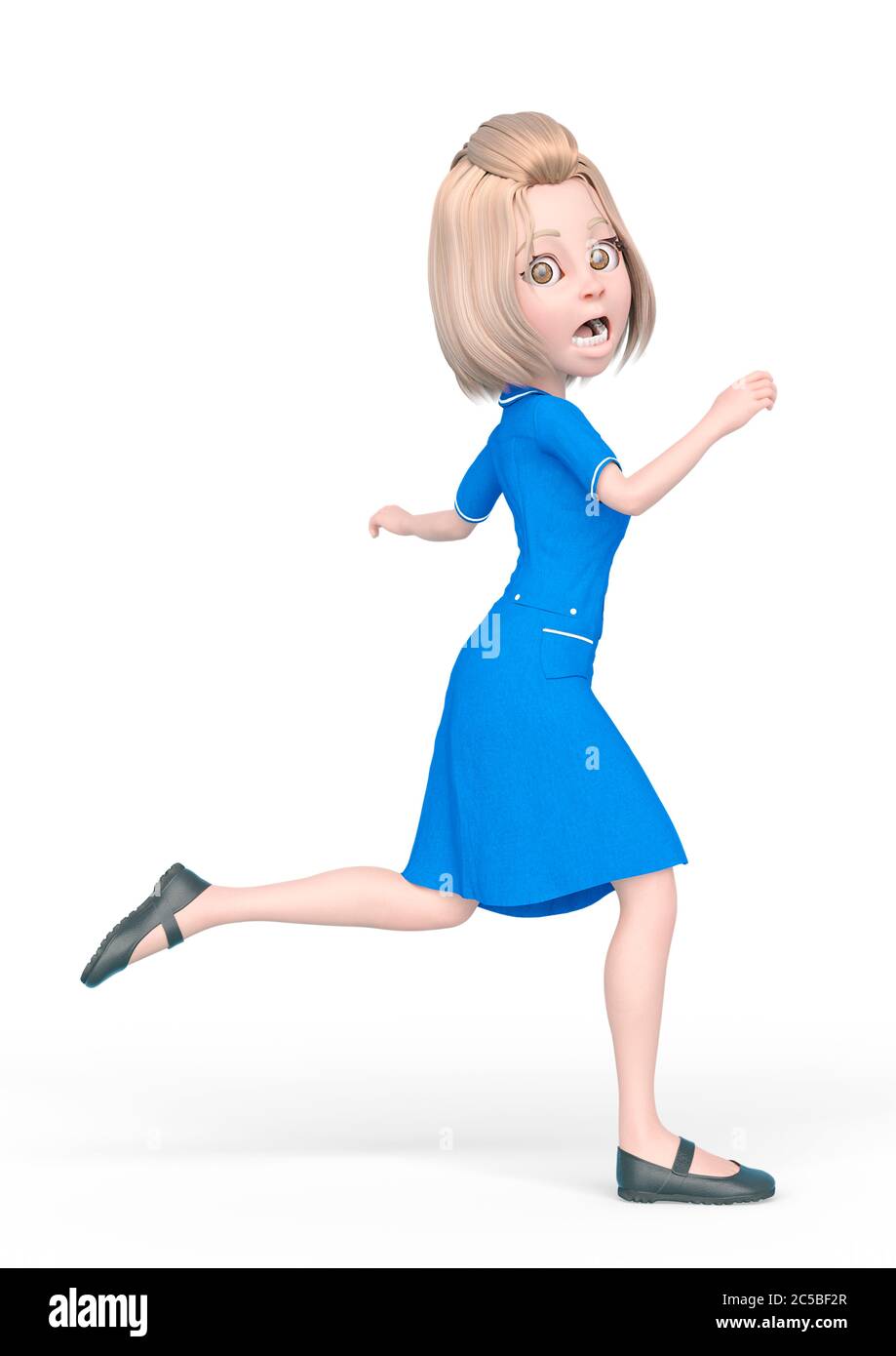 blond nurse cartoon is running late, 3d illustration Stock Photo - Alamy