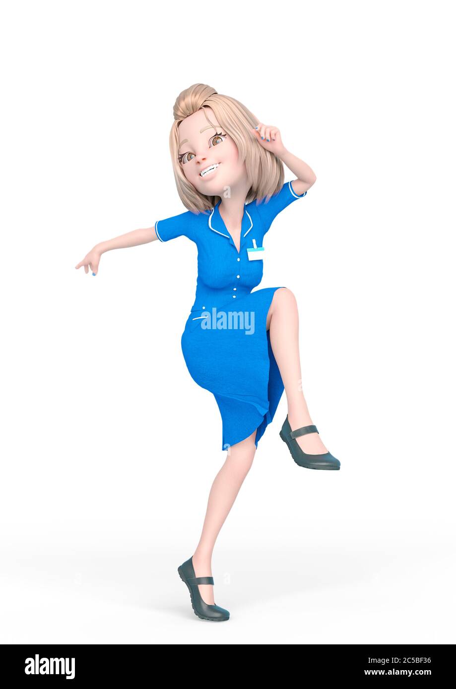 blond nurse cartoon is happy and dancing, 3d illustration Stock Photo ...