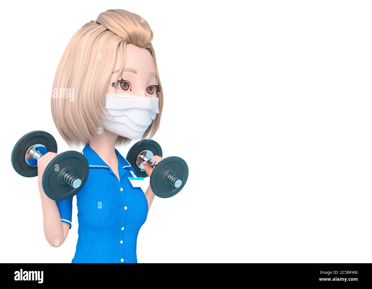 blond nurse cartoon wearing mask is doing some workout exercise with ...