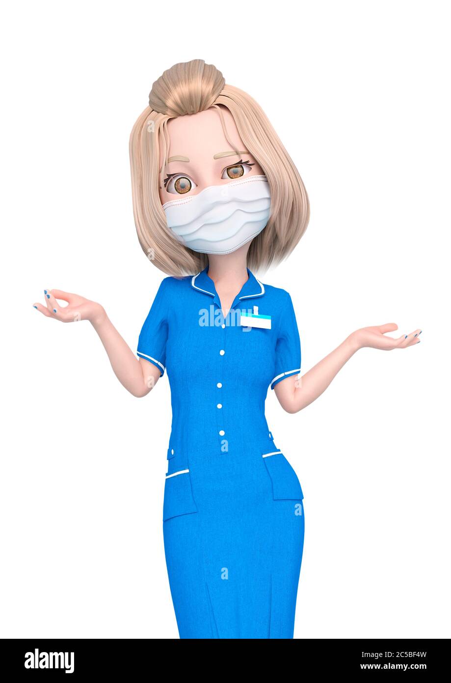 blond nurse cartoon wearing mask is waiting, 3d illustration Stock ...