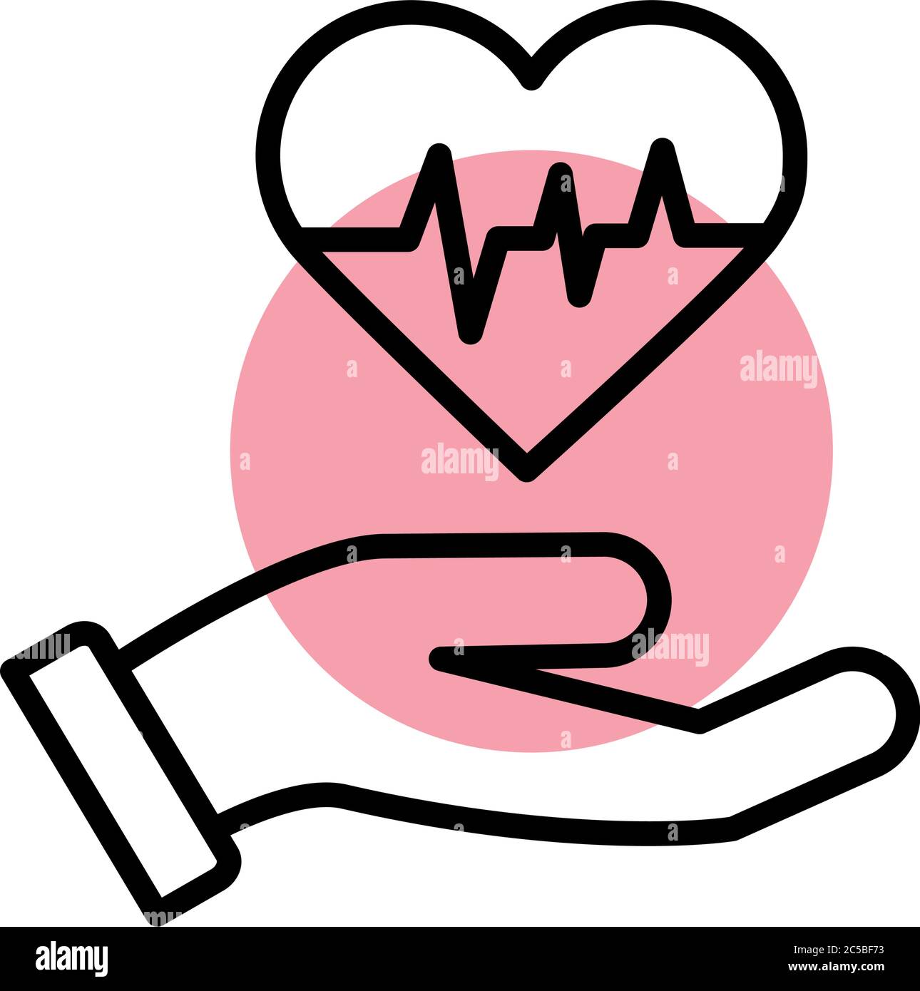 hand with medical heart cardiology pulse line style icon vector ...