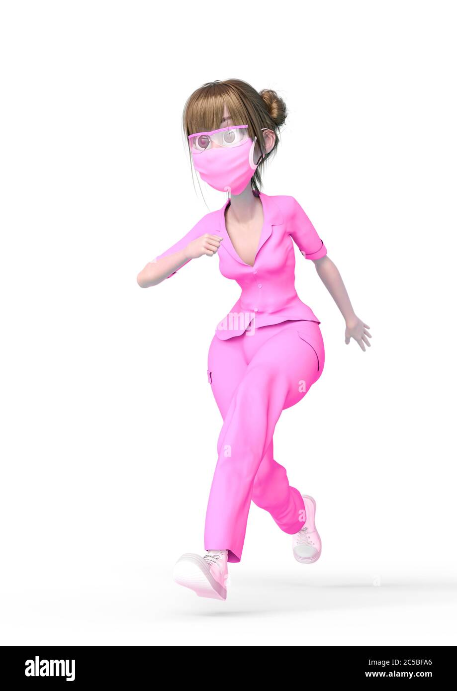 nurse cartoon is running fast in white background, 3d illustration ...