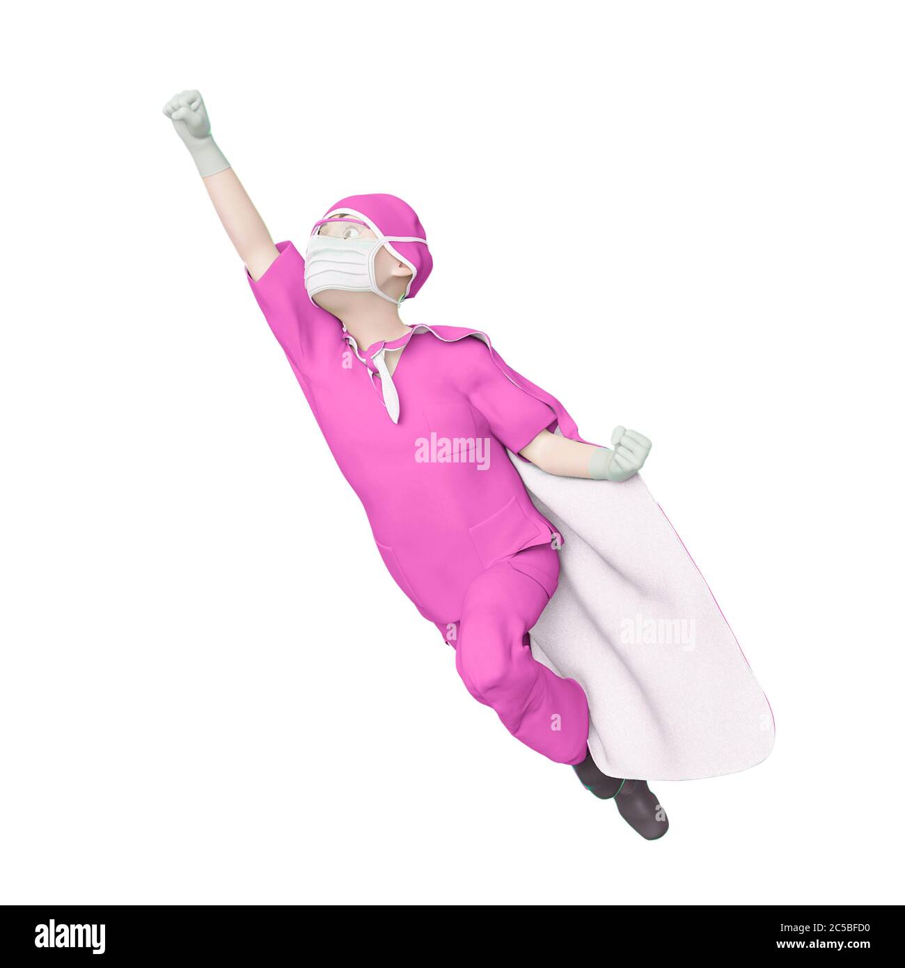 super doctor cartoon is flying up in white background, 3d illustration ...